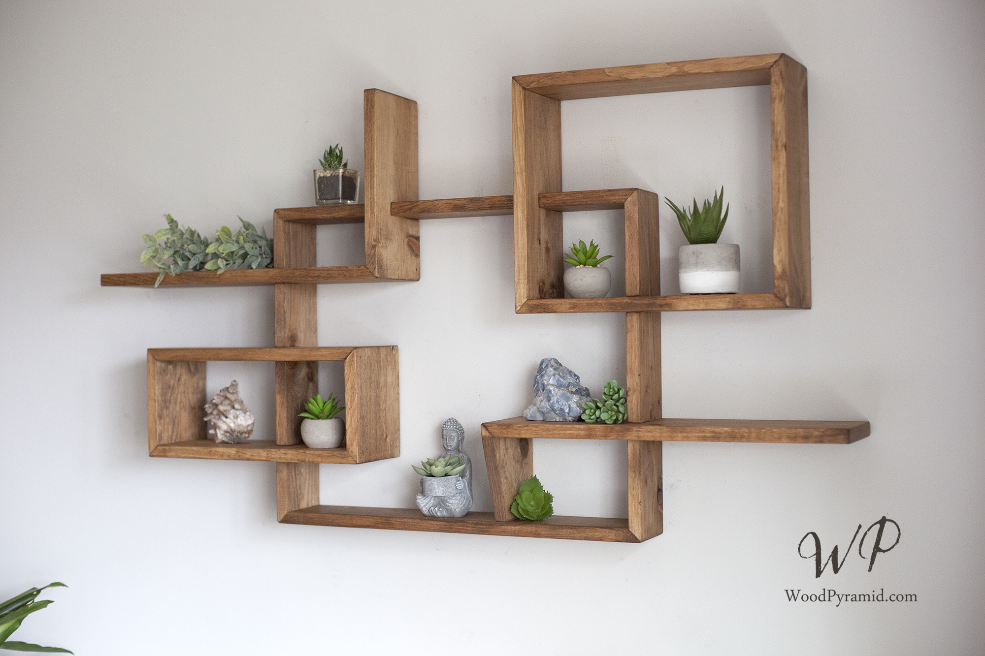 Solid Wood Display Shelf 42″x 24″x5″, interlocking design – Wood Pyramid