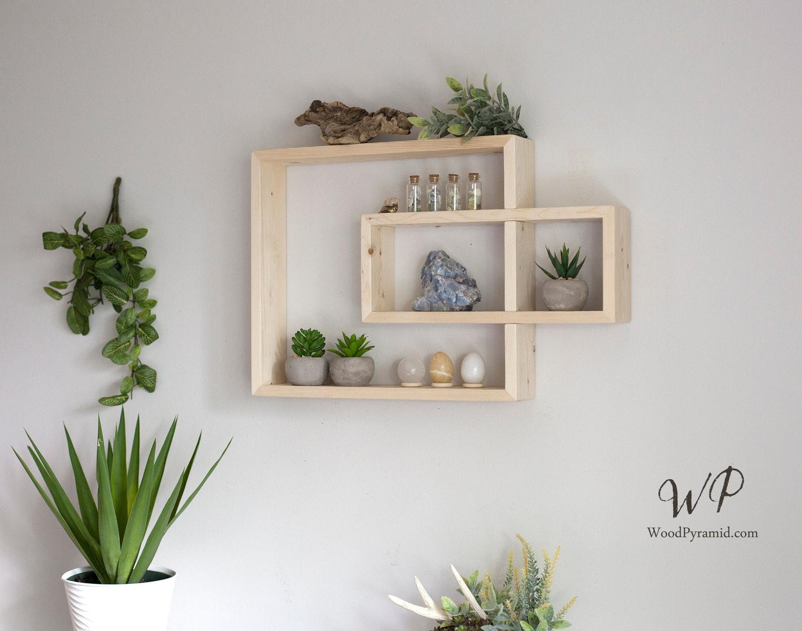 Solid Wood Display Shelf 25″x14″x3″, interlocking design. Crystals ...